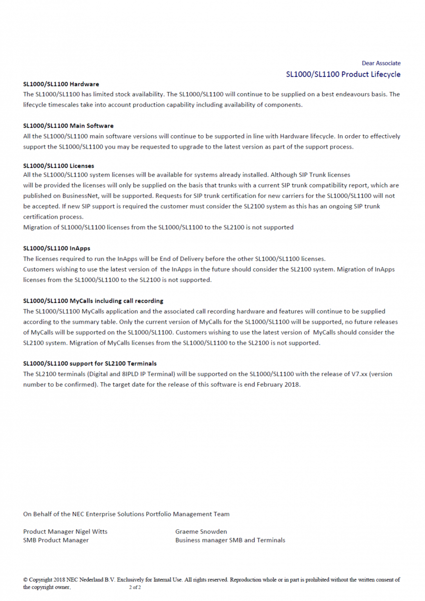 NEC SL1000 is End of Life: These Are Your Options